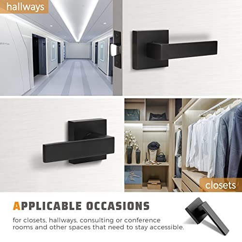 KNOBWELL 8 Pack Interior Door Handles Matte Black Modern Square Door Handle Knobs Classic No-Locking Passage Door Levers(No Lock, No Key)