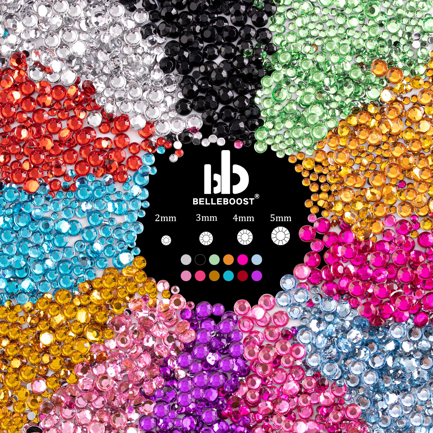 Flat Back Rhinestone Kits Colorful Rhinestones+Crystal AB&Transparent White Face Gems with Quick Dry Makeup Glue+Picker Pencil+Tweezer for Face Makeup and Nail Art