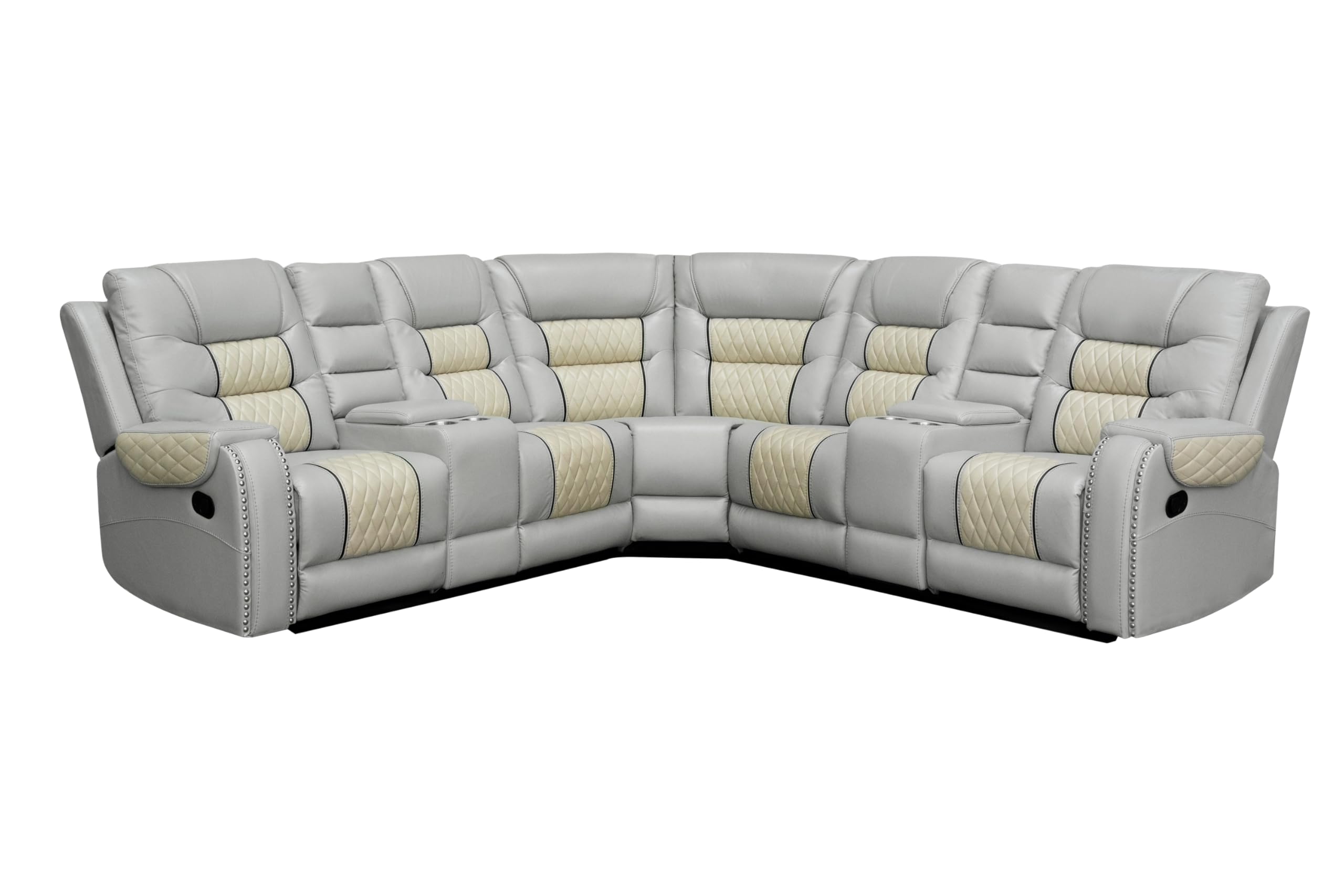Hybition Manual Recliner Sectional Sofa Set with Cup Holders & Storage Box PU Leather L-Shaped Couch for Living Room Brown