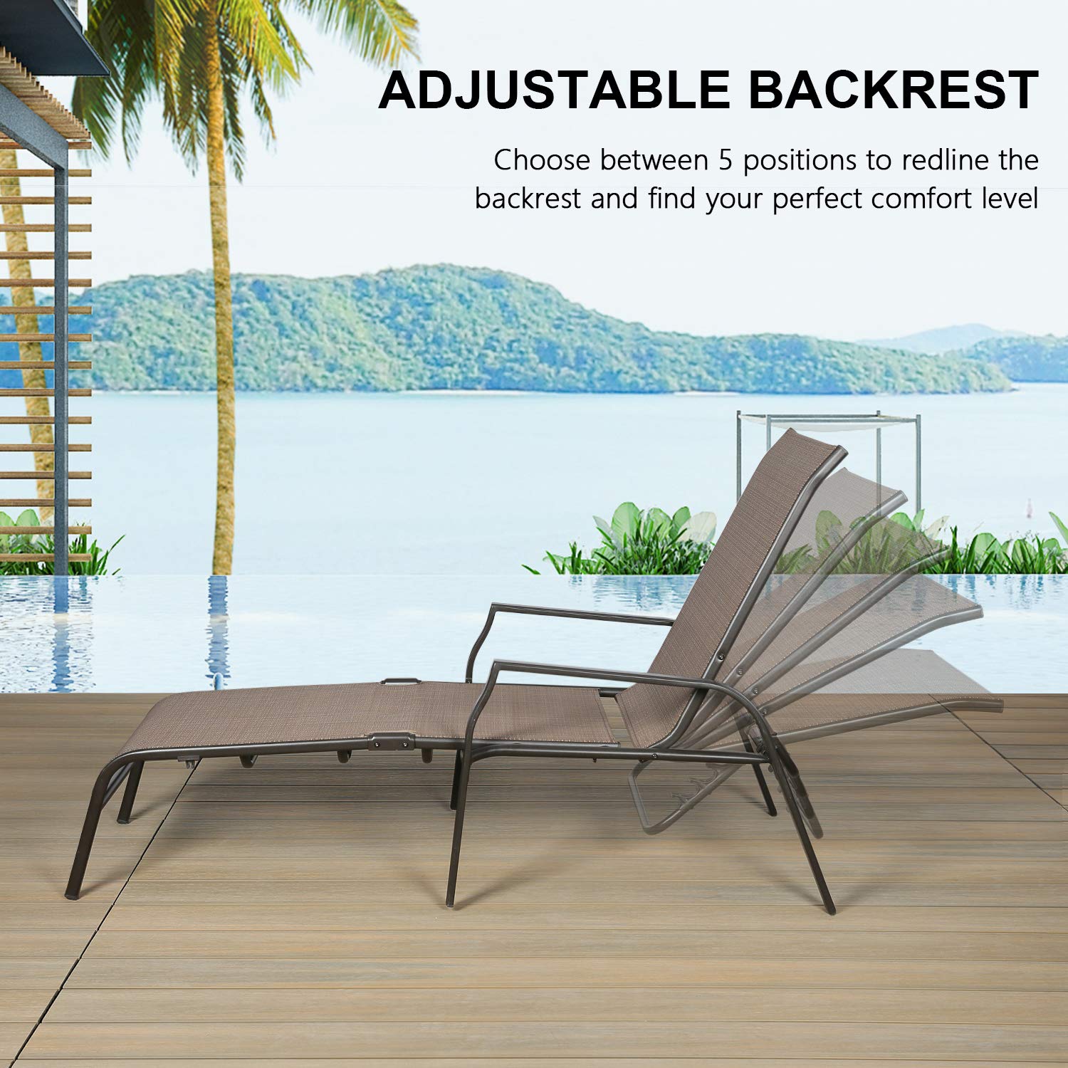 PATIO TREE 2-Piece Folding Textilene Mesh Sling Outdoor Chaise Lounge Chairs, Patio Steel Frame Recliners with Adjustable Backrest for Outside