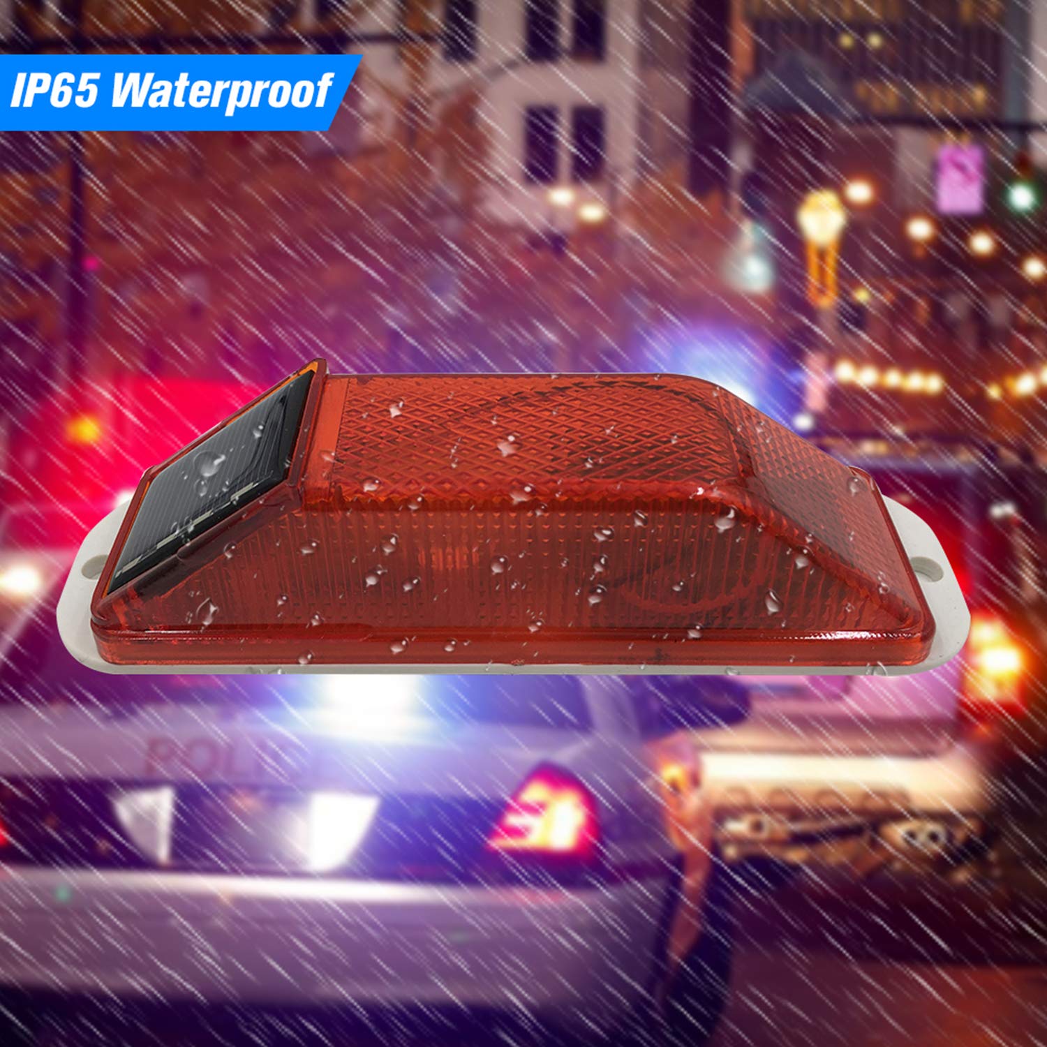 RISOON Solar Strobe Warning Light: Sensitive LED Warning Lamp High Bright Waterproof IP65 Light Control Flashing Beacon Barricade Construction Safety Traffic Light for Driveways Dock (Red)