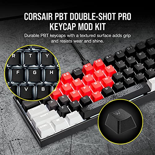 Corsair PBT Double-Shot PRO Keycap Mod Kit – Double-Shot PBT Keycaps – Onyx Black – Standard Bottom Row – Textured Surface – 1.5mm-Thick Walls – O-Ring Dampeners