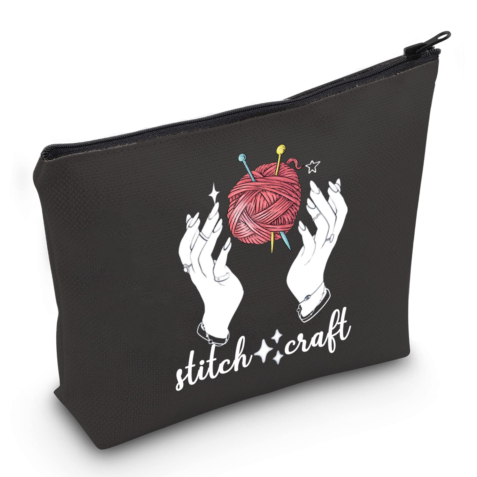 JXGZSO Crochet Yarn Knitting Project Bag Witch Crochet Makeup Bag With Zipper Knitter Gift (stitch craft B)