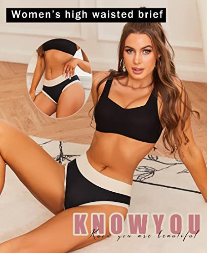 Knowyou High Waisted Underwear for Women Breathable Cute High Cut Panties for Ladies Women's Comfortable Full Coverage Brief