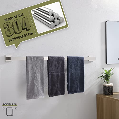 KOKOSIRI 36-Inch Single Towel Bar, Bathroom Towel Holder, Bath Towel Hook Square Robe Hook Coat Hook, Wall Mounted, SUS 304 Stainless Steel, Brushed Steel, B05A3-BR-L36