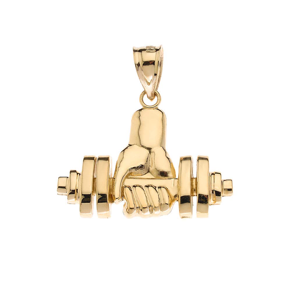CaliRoseJewelry 14k Weightlifting Dumbell Barbell Fitness Gym Trainer Charm Pendant in Yellow Gold, 16"