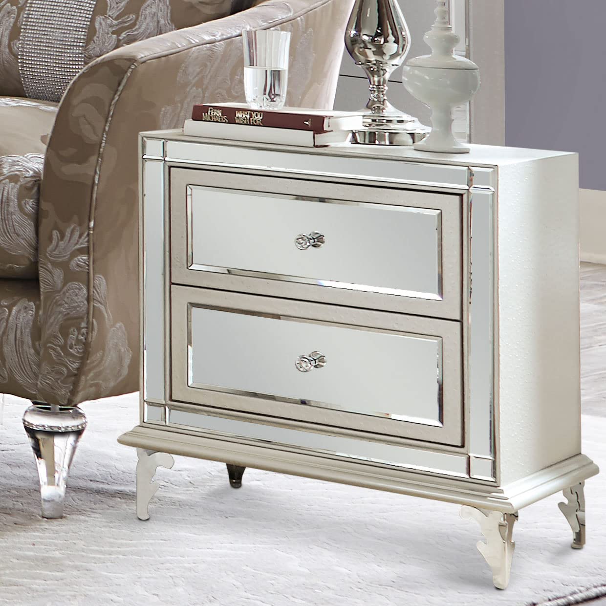 Michael Amini Hollywood Loft Upholstered Nightstand, Frost