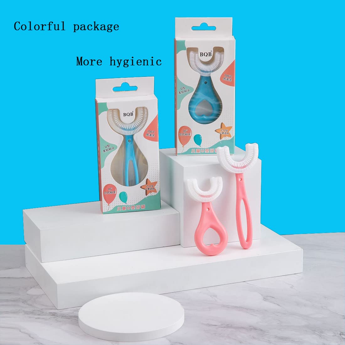 Winover 2 Pcs Kids U-Shaped Toothbrush, Food Grade Soft Silicone Brush Head, Does not Hurt The Gums, 360° Oral Cleaning Design (Age 2-6)
