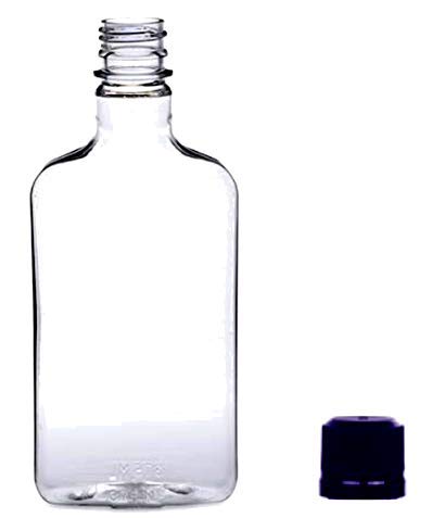 Pellah 375 ml (12.7 Oz.) Plastic Flask PET Clear Bottle For Beverage Liquor Sauce Juice Honey With Tamper Evident Seal(24 Pack) (Black Lids)