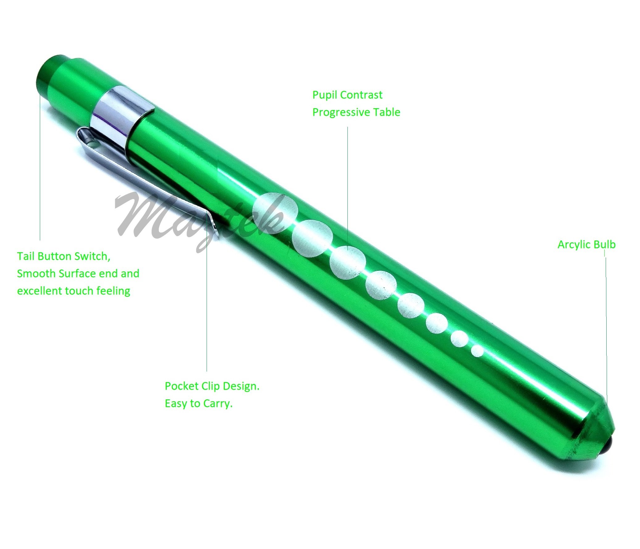 Penlight Reusable Medical Aluminum LED Pen Light with Pupil Gauge for Nurses Doctors Students with Pocket Clip (Green)