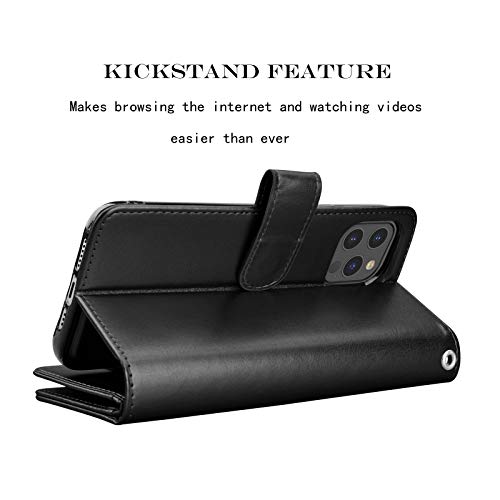 NJJEX Compatible with iPhone 12 Pro Max Case/iPhone 12 Pro Max Wallet Case 6.7" (2020), [9 Card Slots] PU Leather Card Holder Folio Flip [Detachable] Kickstand Lanyard Magnetic Phone Cover [Black]