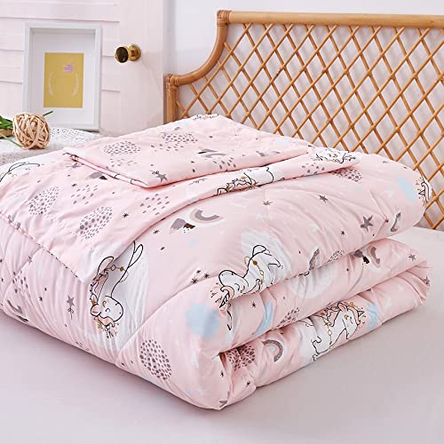 JSD Pink Unicorn Kids Comforter Set for Girls, 2 Pieces Twin Microfiber Comforter with Pillow Sham, Soft Comfortable Machine Washable