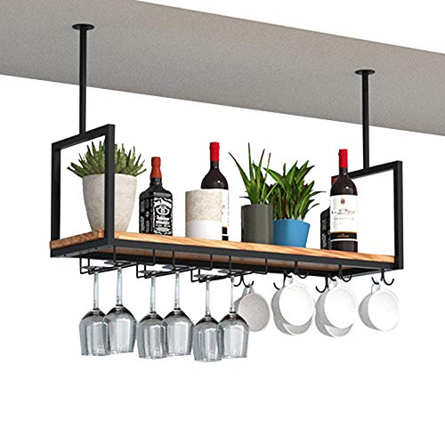 HZHKKP Ceiling Shelf Ceiling Wine Rack Wine Rack Hanging Wine Glass Racks Stemware Holder,Iron Solid Wood Ceiling Shelf,for Bars/Restaurants/Kitchens Storage Rack & Shelves (Size : 80 * 3