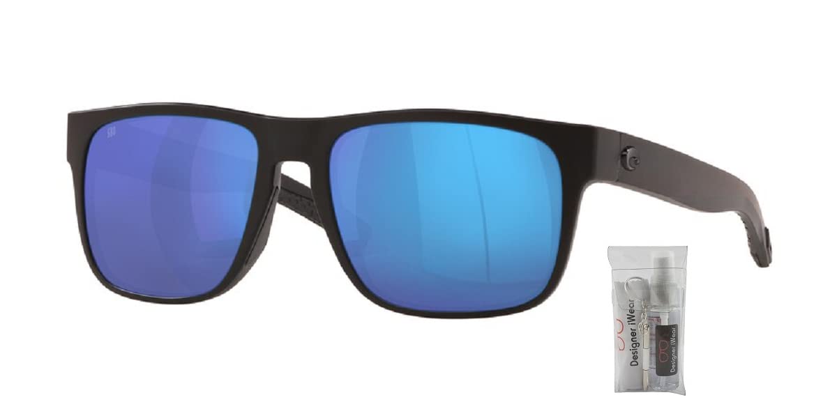 Costa Del Mar Spearo 6S9008 900812 56MM 01 Blackout/Blue Mirror 580G Glass Square Sunglasses for Men + BUNDLE With Designer iWear Eyewear Kit