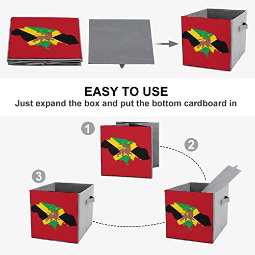 Jamaica Rasta Lion Flag Foldable Storage Bins Printd Fabric Cube Baskets Boxes with Handles for Clothes Toys, 11x11x11