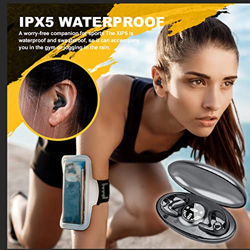 KOURM Invisible Sleep Wireless Earphone Ipx5 Waterproof,Invisible Earbuds Wireless Bluetooth,5.3 Headphones Touch Control,with Wireless Charging Case, Double Noise Cancelling (Black)