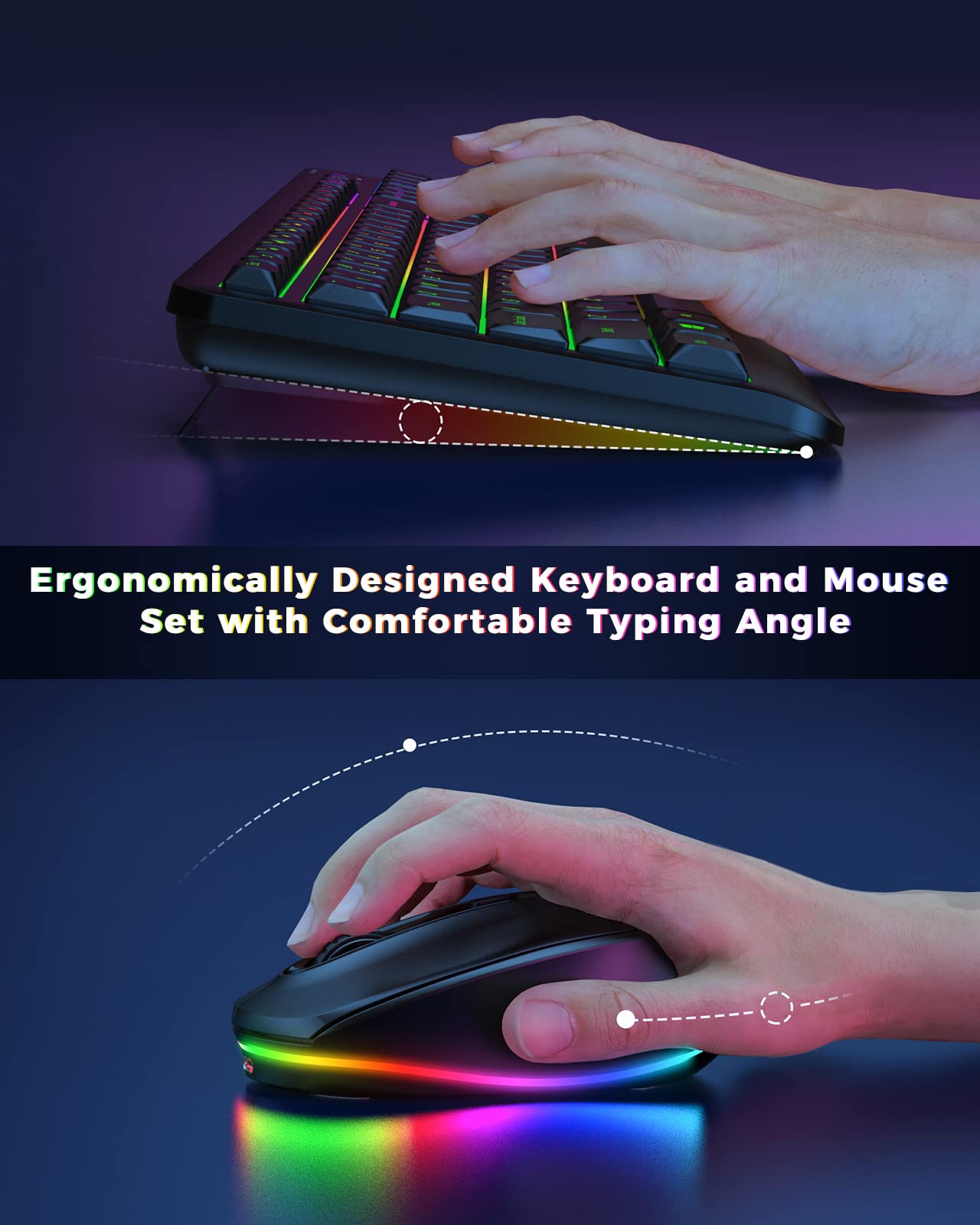 Wireless Keyboard and Mouse Combo Backlit,SURPAO Illuminated Full-Size Wireless Keyboard and Mouse Set, 2.4Ghz Silent Keyboard and Mouse for Computer, Laptops, Windows, Gaming,Black