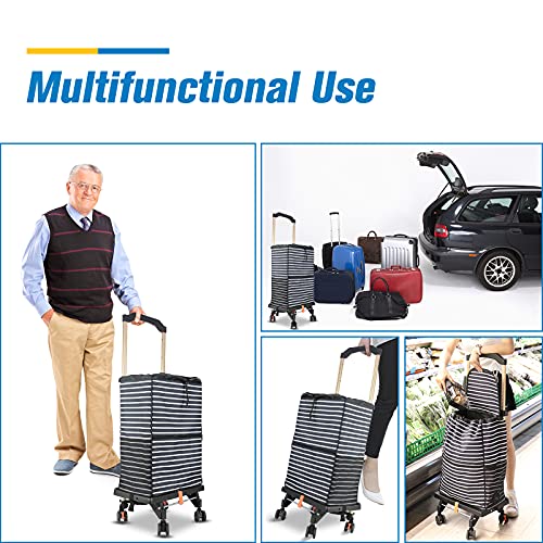 Folding Hand Truck Portable Dolly Utility Cart Rolling Crate with 4 Rotate Wheels 80KG/176Lbs Heavy Duty Handcart Removable Bag Telescoping Handle for Moving Shopping Grocery Office Use(Black&White)