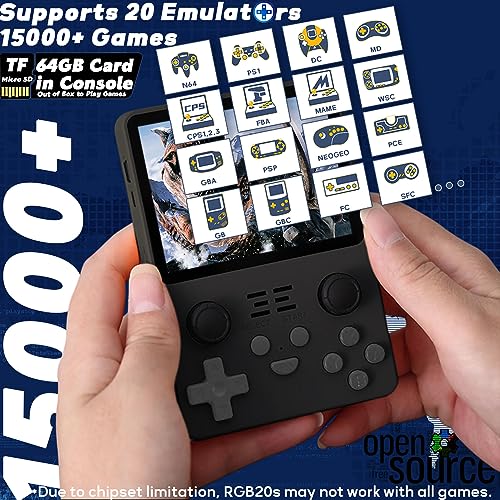 CredevZone RGB20S Handheld Game Console 3.5 inch Retro Games Consoles Classic Emulator Hand-held Gaming Console Preinstalled Hand Held Video Games System 64GB Black