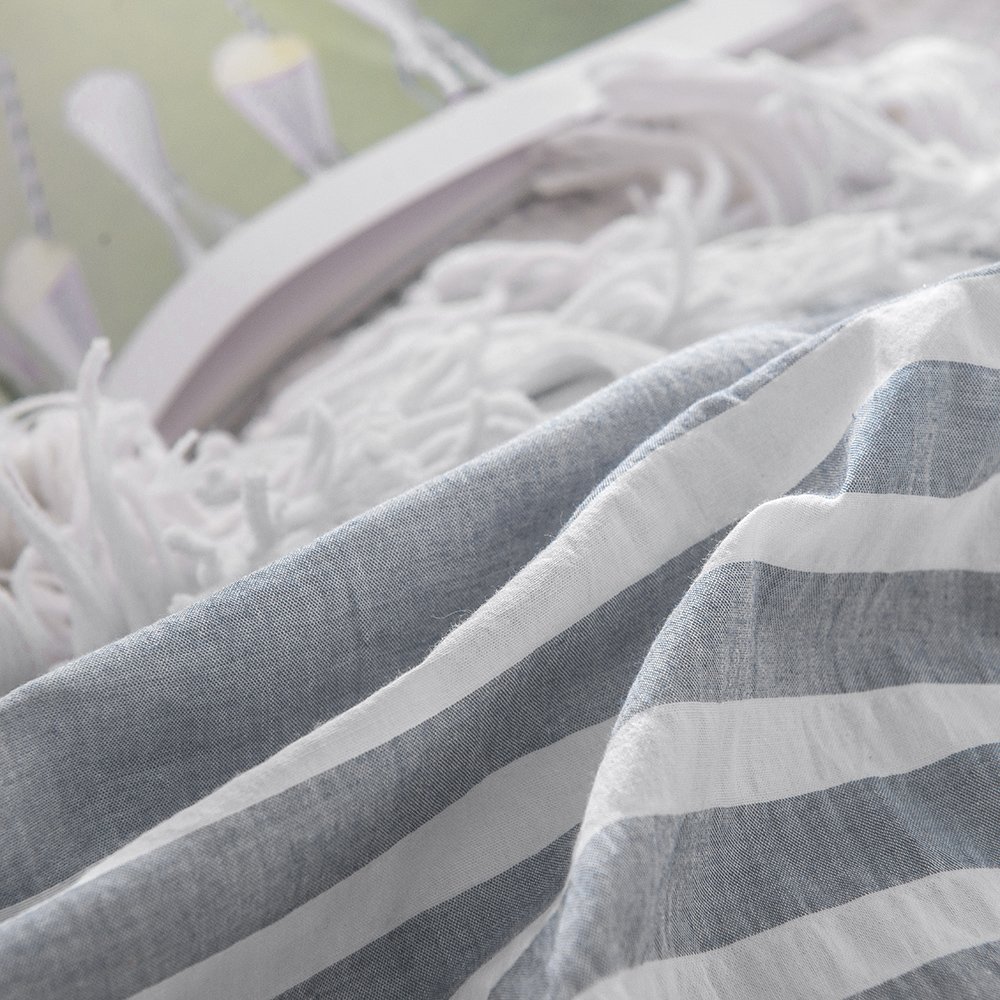 Merryfeel Cotton Duvet Cover Set,100% Cotton Seersucker Stripe Duvet Cover Set, Yarn Dyed Bedding Set,3 Pieces - Full/Queen - Grey