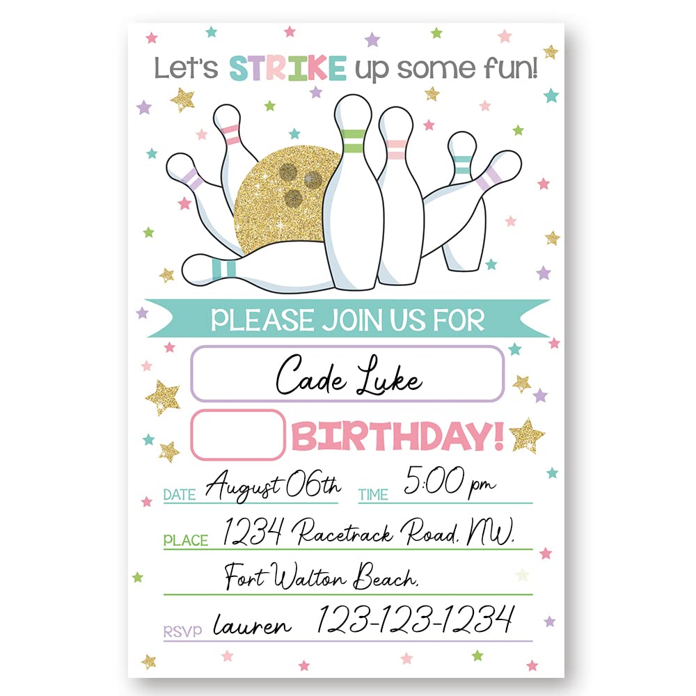 LoaHak Bowling Birthday Invitation, Bowling Invitation, bowling party favors for kids, birthday party invitations. (010)