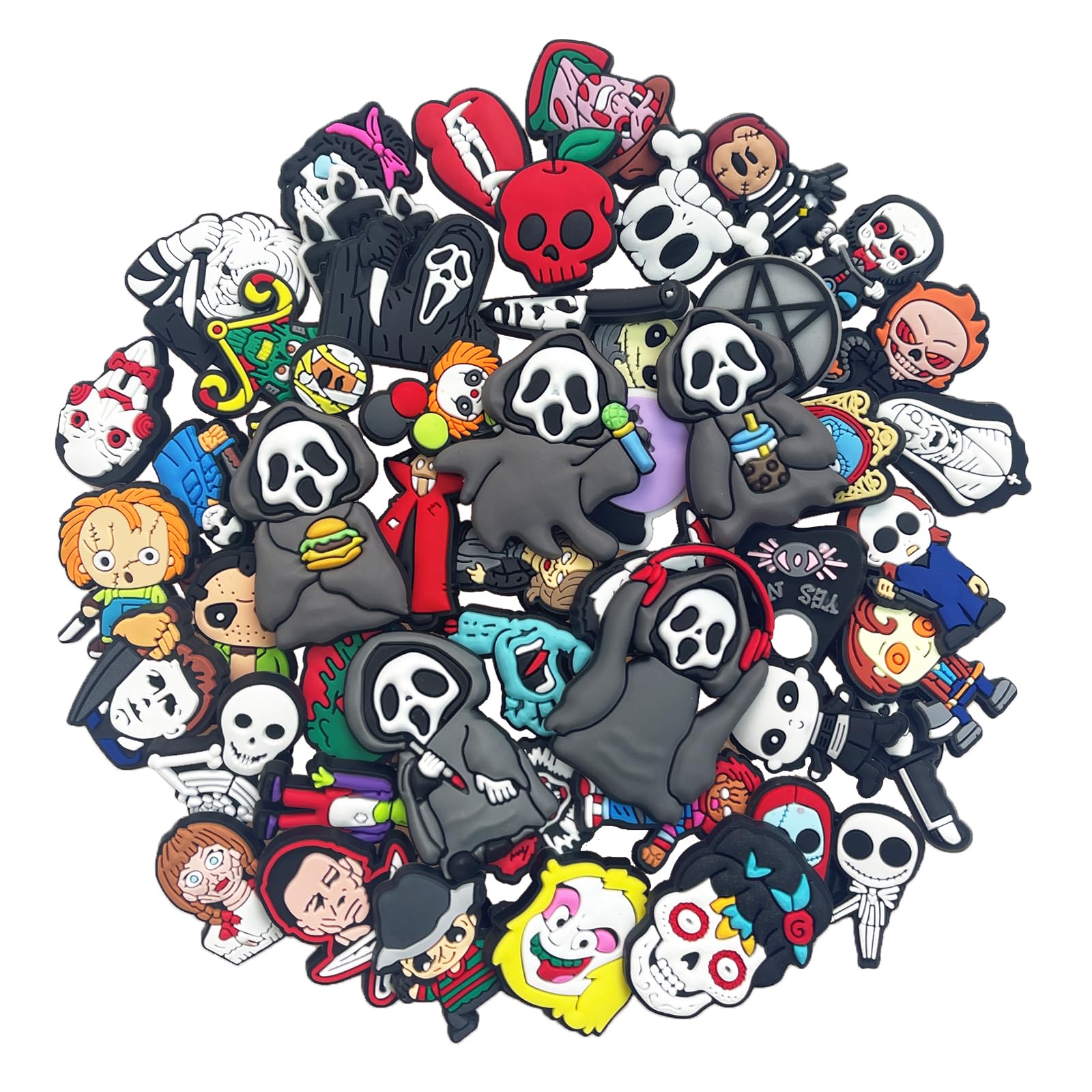 Cutest-LittleBell 35Pcs Skull Horror Shoe Charms Decorations,Thriller Cool Charms for Boys,Girls,Teens and Adult, Shoe Charms Accessories Party Gifts