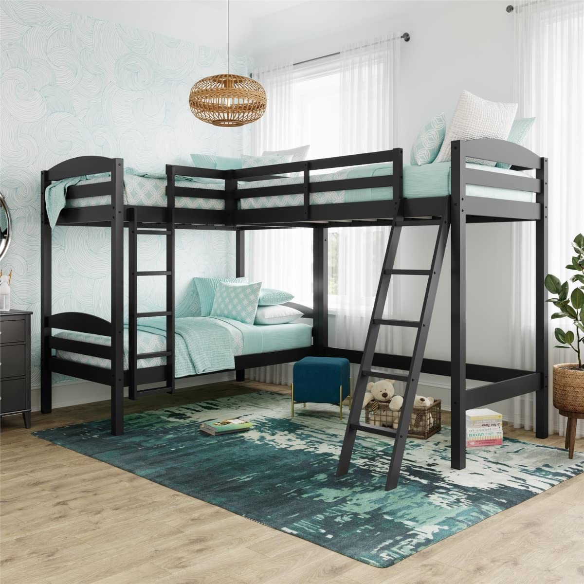 Dorel Living DE90914 DHP Lottie Triple Wood Bunk Bed Twin Size Beds Black