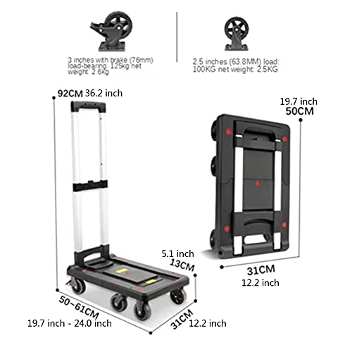 Generic Foldable Push Hand Cart Folding Platform Truck Plastic Push Cart Heavy Duty Portable Trolley with Retractable Chassis for Lage Travel Moving Office Do