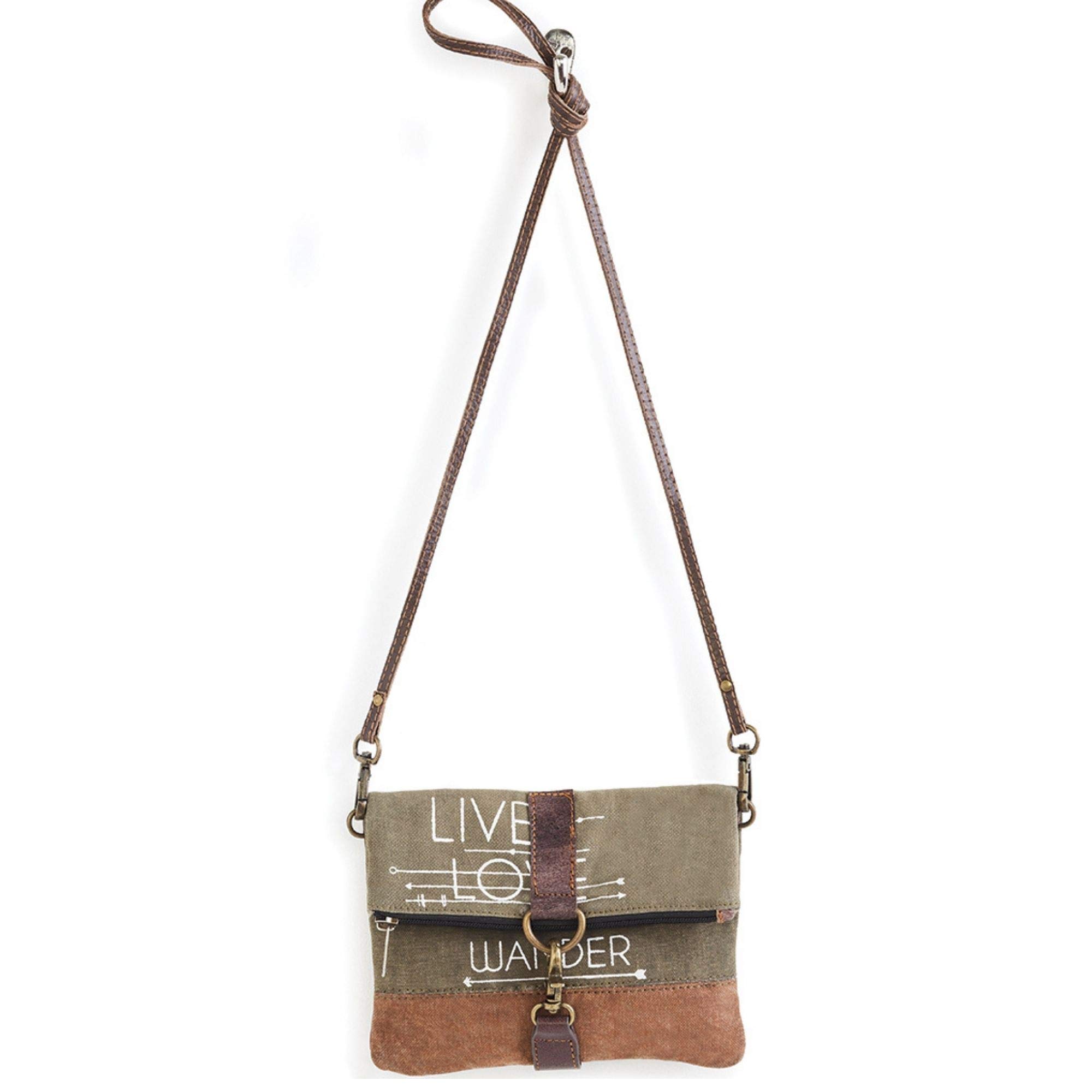 Mona B. Live Love Wander Bag Upcycled Canvas Tote Bag with Vegan Leather Trim (Foldover Crossbody-Charcoal)