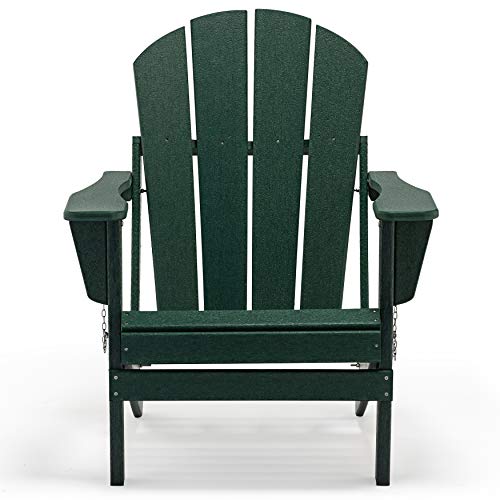 WO Home Furniture Adirondack Chair Lounger Outdoor Folding for Fire Pit, Beach, Balcony, Backyard, Lawn, Patio, Pool, Deck, Garden (Dark Green)
