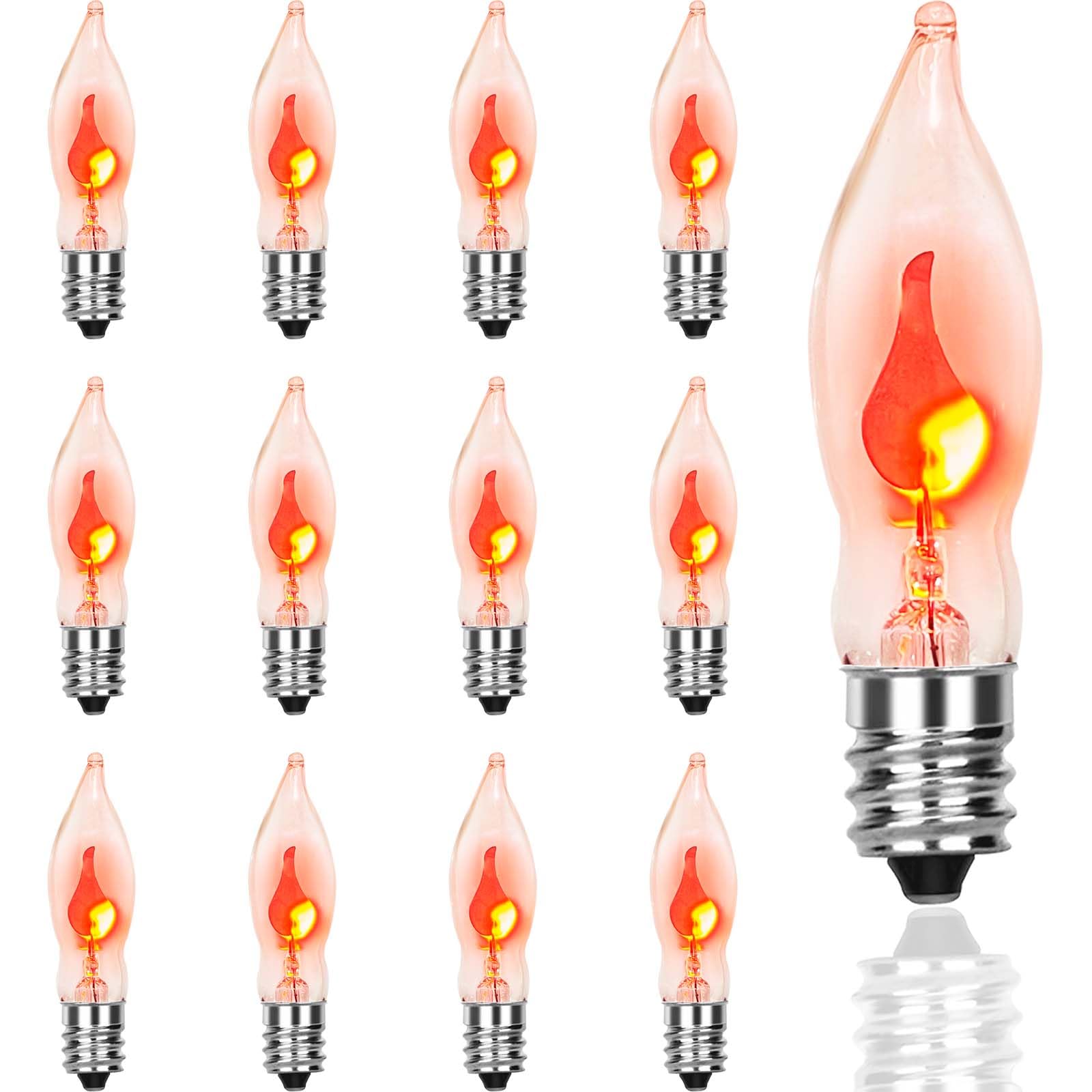 Romasaty Flicker Flame Light Bulb, Flame Shaped Bulb Dances with a Flickering Orange Glow, E12 Flame Candelabra Light Bulbs, 12 Pack