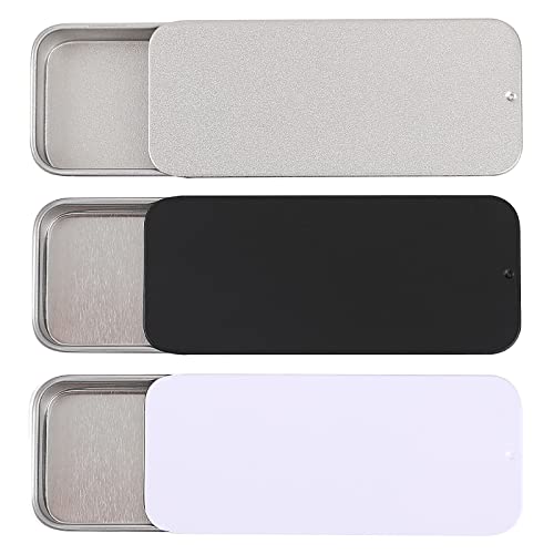 KALIONE Metal Box Containers Empty Slide Top Small Metal Containers 3.14 by 1.34 by 0.4 Inch Rectangular Storage Box Containers for Candies Jewelry Crafts Pills Survival Kit 3Pcs