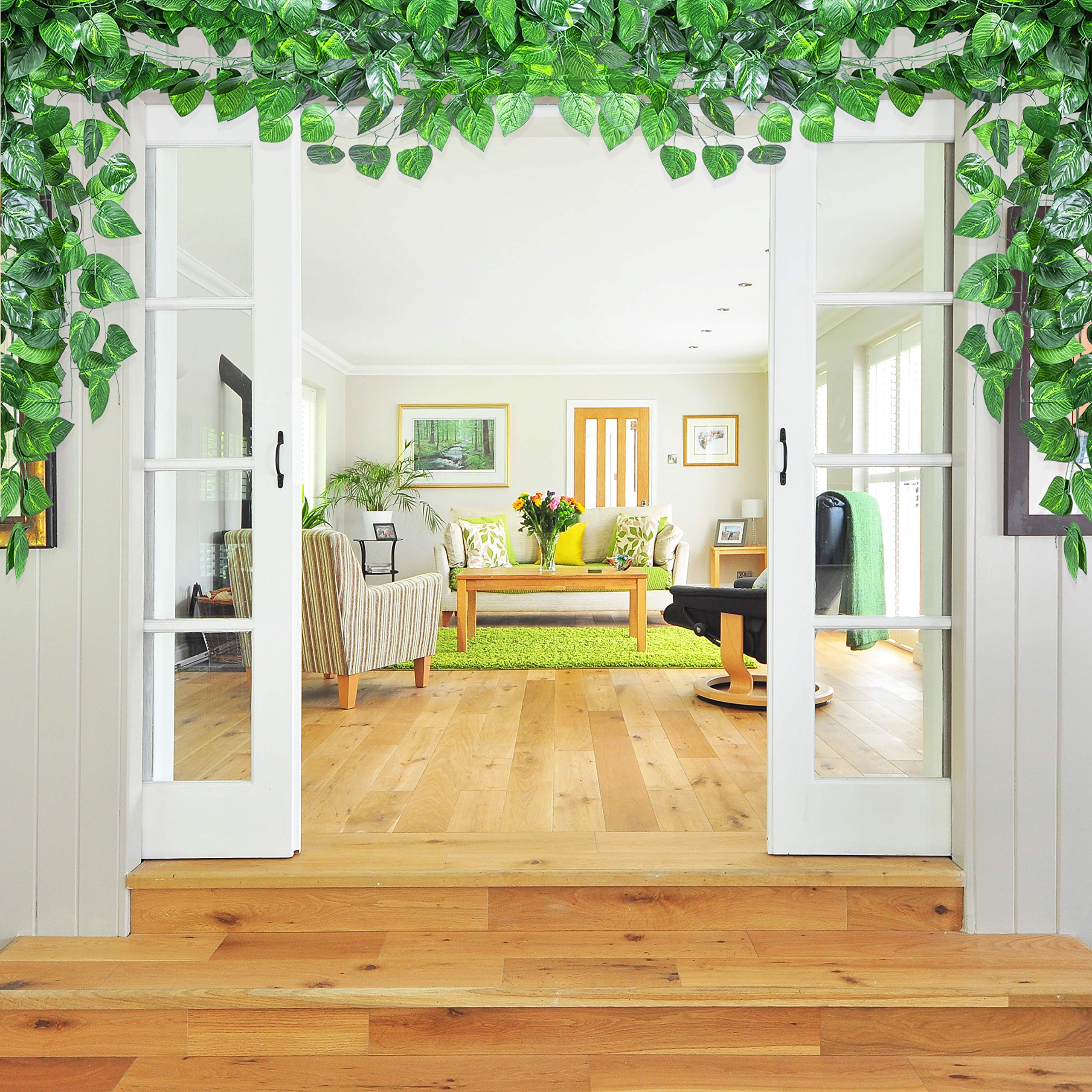 UIFCB 14 Pack 105 Ft Fake Vines, Artificial Ivy Vines with Extra Larger Leaves, Foliage Flowers Hanging for Aesthetic Room Decor and Home Kitchen Garden Office Wedding Wall Decor.