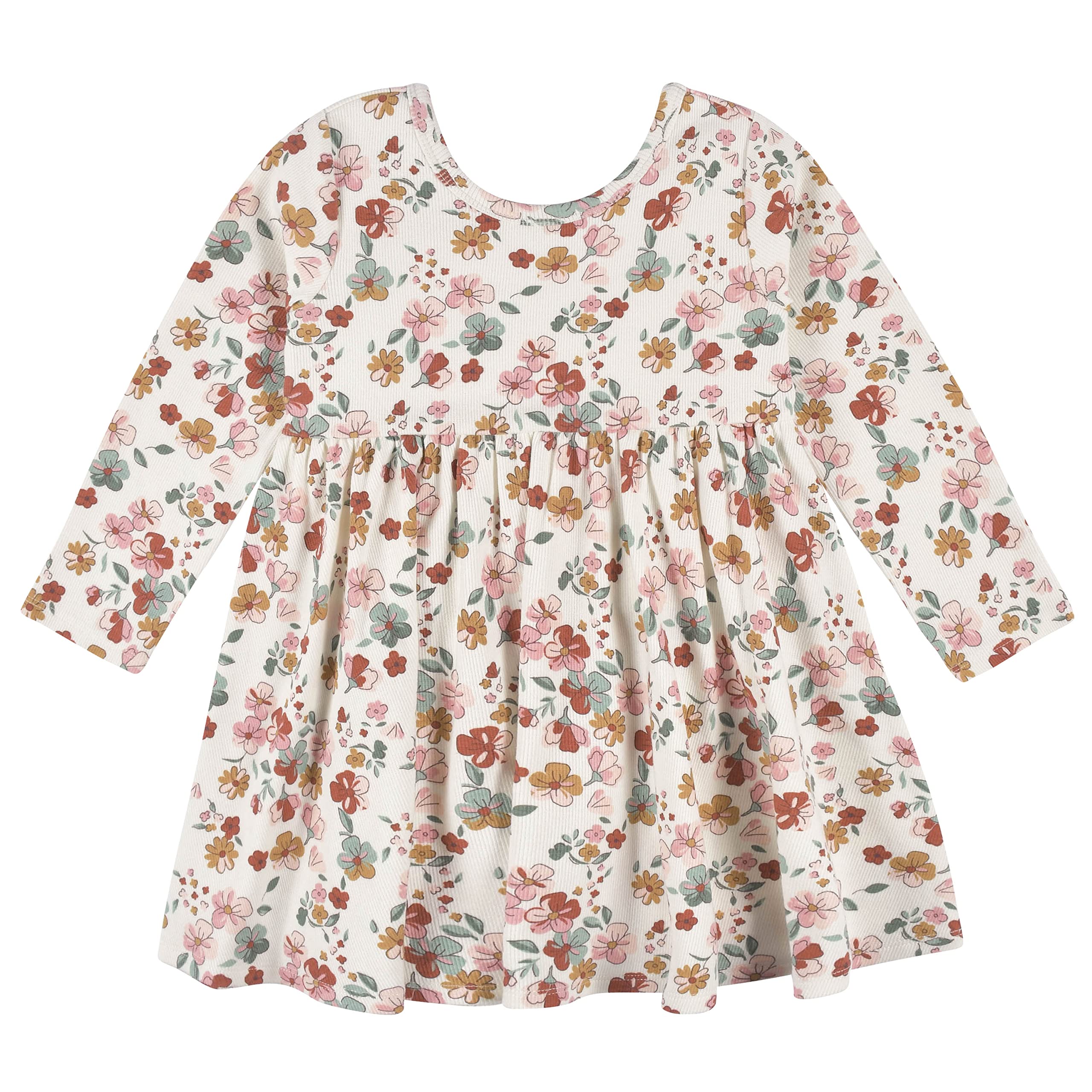 Gerber Baby Girls' Toddler 2-Pack Long Sleeve Dresses, Vanilla & Green Floral, 2T
