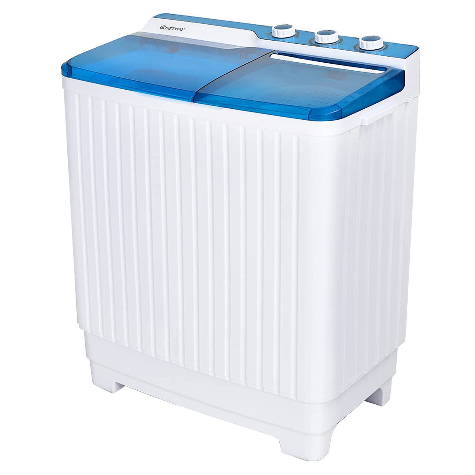 COSTWAY Portable Washing Machine, Twin Tub 28.5Lbs Capacity, Washer(20Lbs) and Spinner(8.5Lbs), Laundry Machine with Control Knobs, Timer Function, Drain Pump, Compact washer for Apartment, RV (Blue)