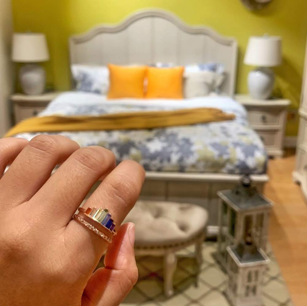COSTWAY Rainbow Ring Double Band, Adjustable Wide Band Stacking Rainbow Rings for Women, Adjustable Opening Valentines Day jewelry