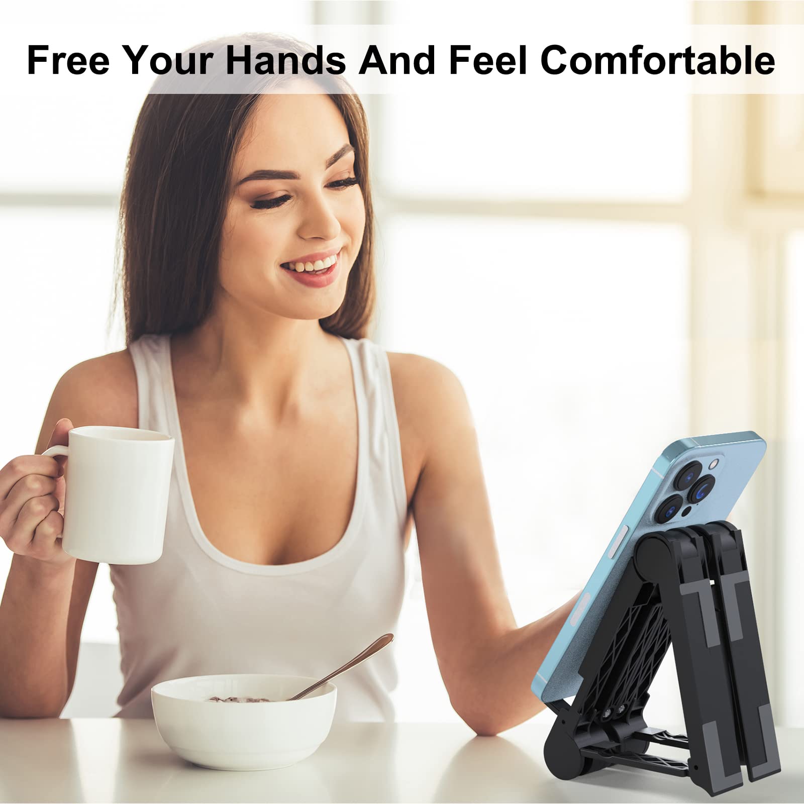 Foldable Phone Holder Adjustable Angle Phone Stand Compatible with All iPhone, iPad, Tablet, for Home Office Deck
