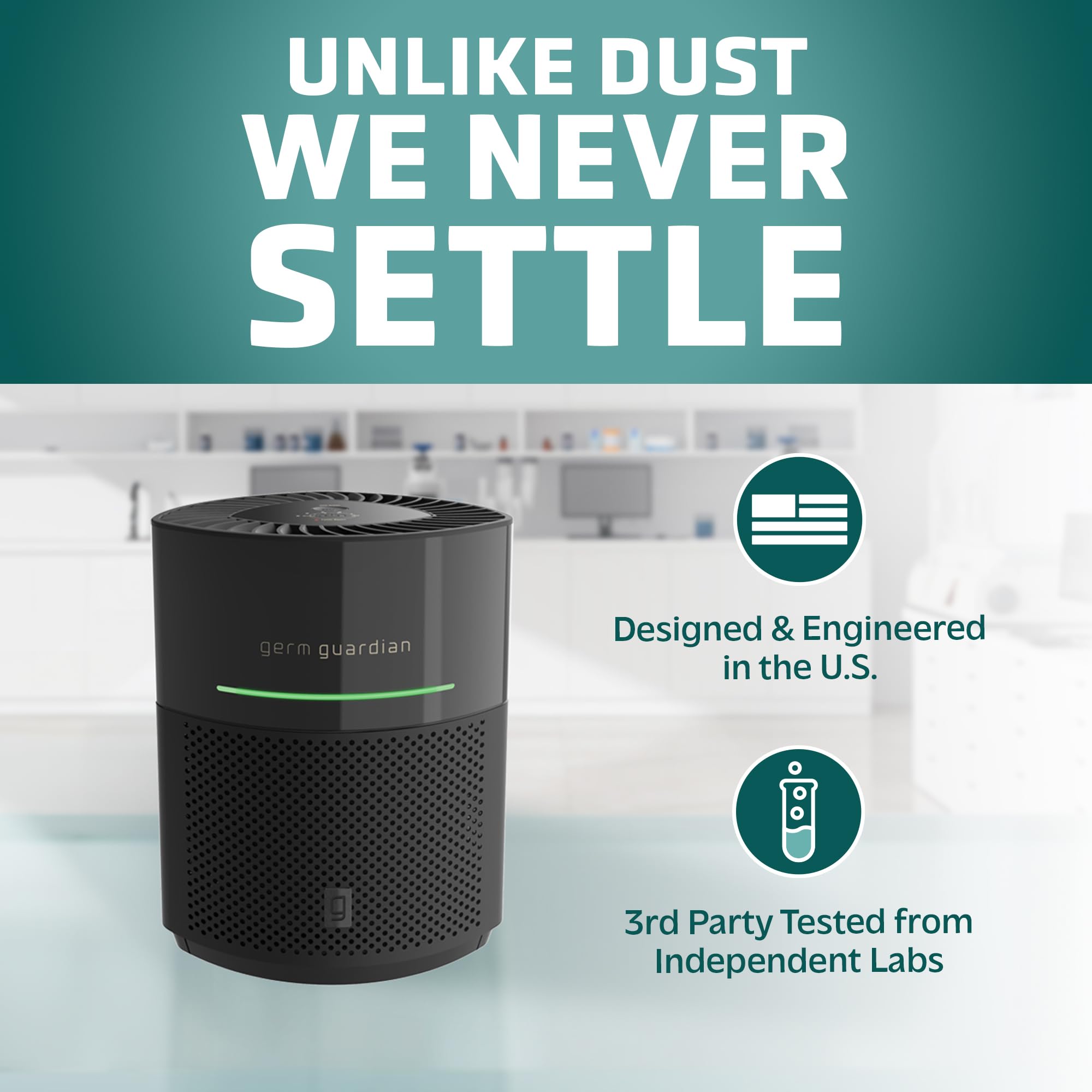 GermGuardian AirSafe+ Intelligent Air Purifier with 360° HEPA 13 Filter, Captures 99.97% of Pollutants, Wildfire Smoke, Large Rooms, Air Quality Sensor, UVC Light, Zero Ozone Verified, Black, AC3000B