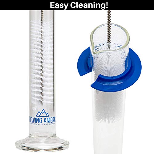Glass Hydrometer Test Tube Jar & Cylinder Brush - Narrow Flask for Alcohol by Volume Test - Moonshine, Homebrew Beer, Home Wine Making Kits, Borosilicate Glass 3.3