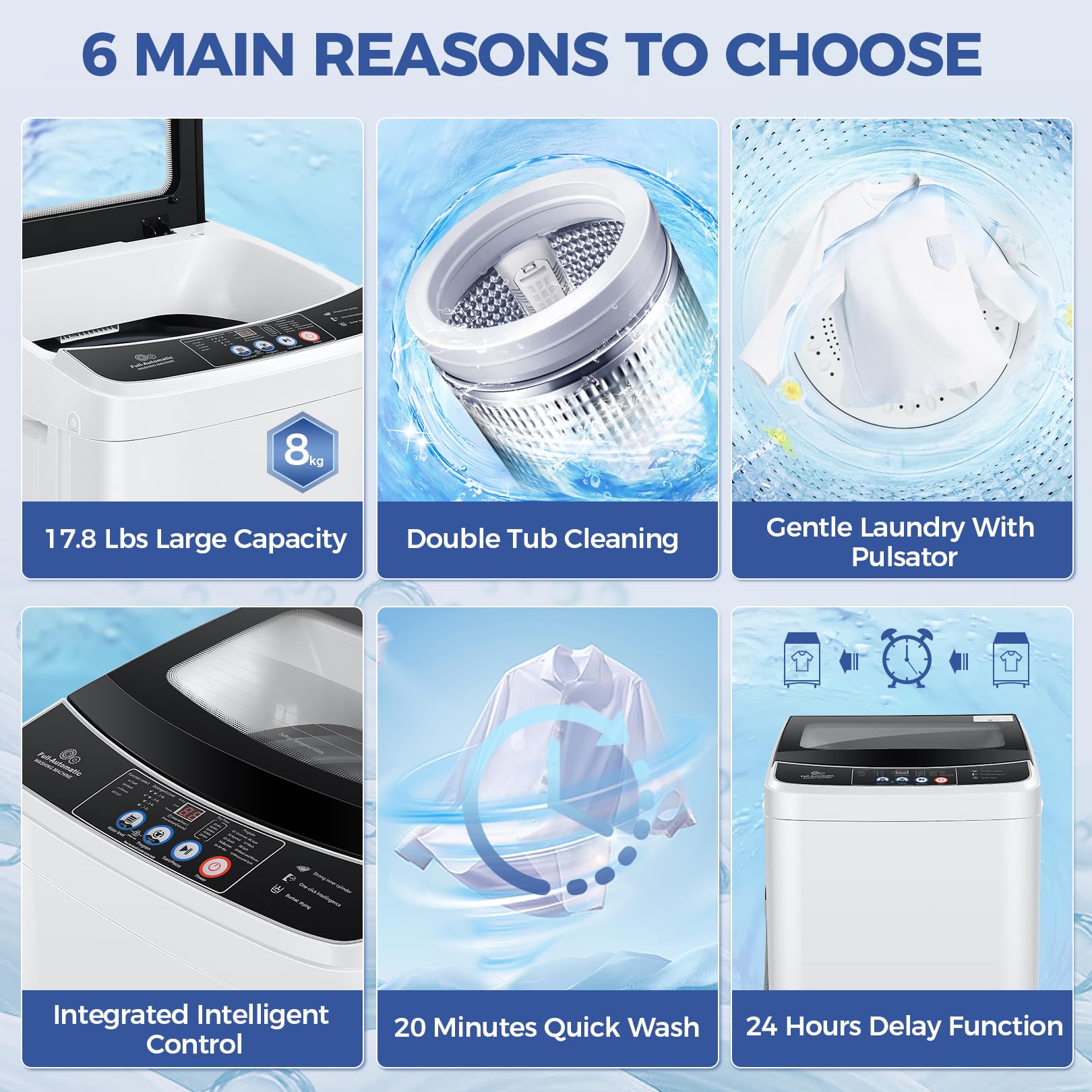 Nictemaw Portable Washing Machine 17.8Lbs Capacity 2.4 Cu.ft Portable Washer Machine with 10 Programs 8 Water Levels Mini Washing Machine for Apartments Dorms Rvs-Glass Cover