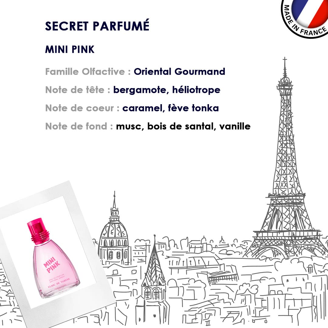 Ulric De Varens Mini Pink Eau de Parfum 25 ml- Youthful, Enchanting, and Fresh - Notes of Caramel, Bergamot, & Vanilla - Travel Size - .9 Fl Oz