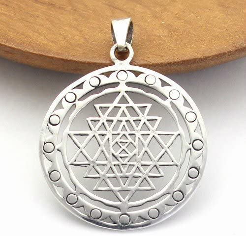 COSUMOSU Sri Yantra Sacred Geometry India Hinduism 925 Sterling Silver Talisman Pendant (Round S)