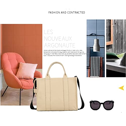 Large Canvas Tote Bag Simple one-Shoulder Shopping Bag Lady Letter Printing Commuter Fashion Messenger Handbag(Beige)