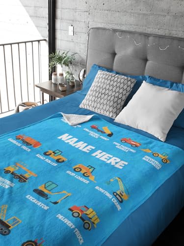Personalized Corner Construction Custom Fleece Throw Blanket (50x60) for Kids, Youth, & Babies – Construction Pattern Blanket for Girls & Boys, Customizable Indoor & Outdoor Sherpa Blankets