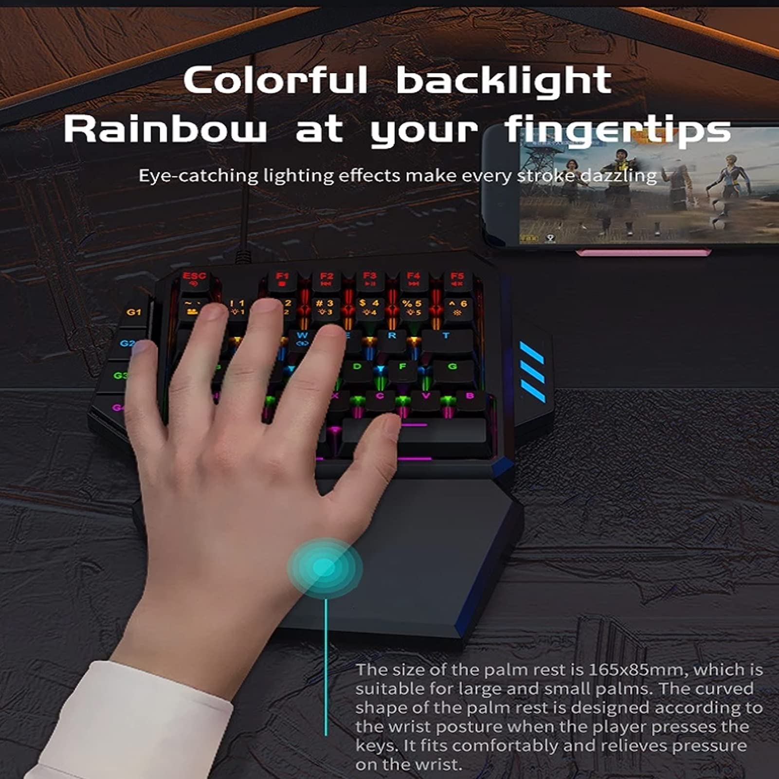 PURPLELU 39-Key Backlit Gaming Keyboard, One-Handed Mechanical Keyboard, Convenient Mini Ergonomic Game Handle, Suitable for Gamers