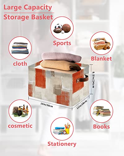Large Capacity Storage Bins Orange Grey Brown Abstract Paint Storage Cubes, Collapsible Storage Baskets for Organizing for Bedroom Living Room Shelves Home 15x11x9.5 In