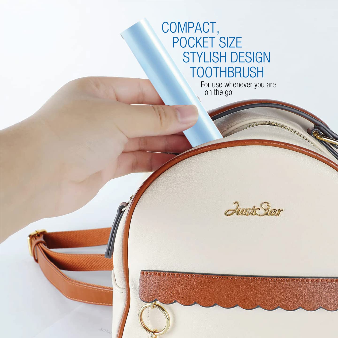 Pursonic Portable Sonic Toothbrush Battery Operated, Battery Included, 3 Brush Heads Included, 22,000 Strokes Per Minute, Brush On The Go (Blue)
