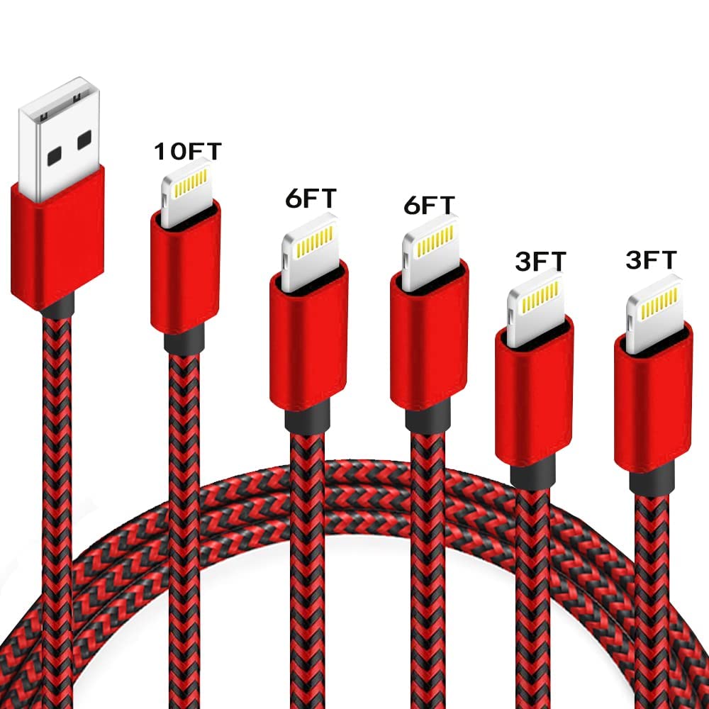 GeydrQ iPhone Charger Cable MFi Certified 5 Pack 3FT 3FT 6FT 6FT 10FT Lightning Fast Charging High Nylon Braided USB Cable Data Sync Compatible with iPhone 14 13 12 11 Pro MAX iPad AirPods
