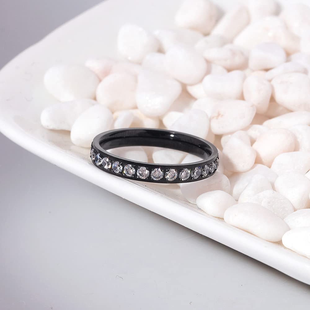 CiNily Black Gold Plated Stainless Steel Cubic Zirconia Band Rings for Women Size 6