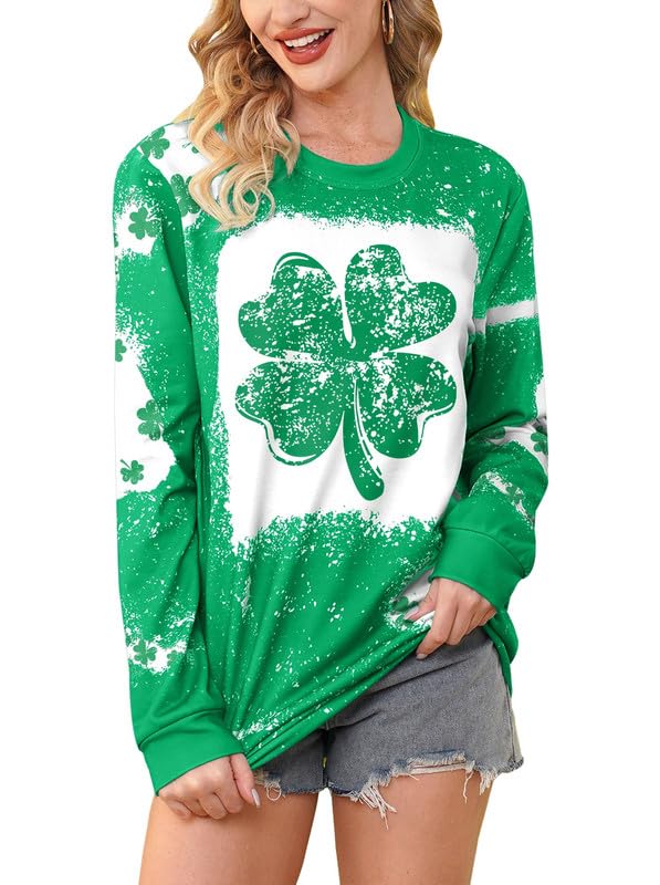 For G and PL Womens Irish St. Patricks Day Ireland Shirt Crewneck Printed Long Sleeve Top Clover M
